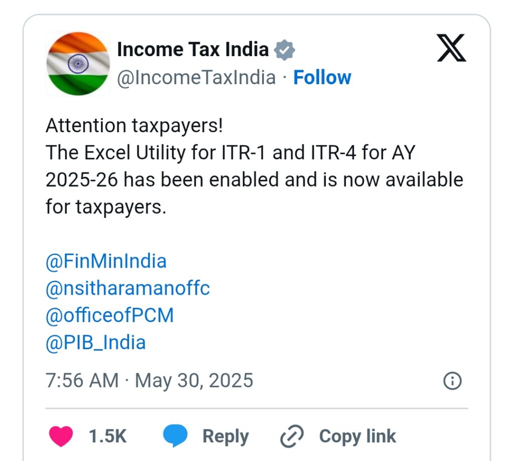 The Income Tax Department of India has officially released the Excel ...